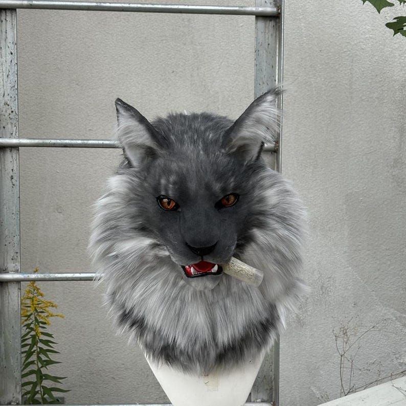 Movable Jaw Smoke Maine Coon Head Realistic Fursuit Headpiece Cosplay ...
