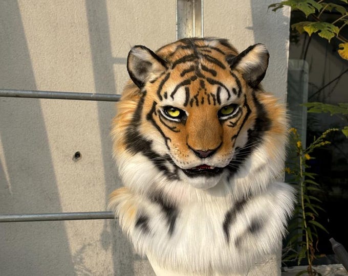 Movable Jaw Tiger Head Realistic Fursuit Headpiece Furry Cosplay Mask ...