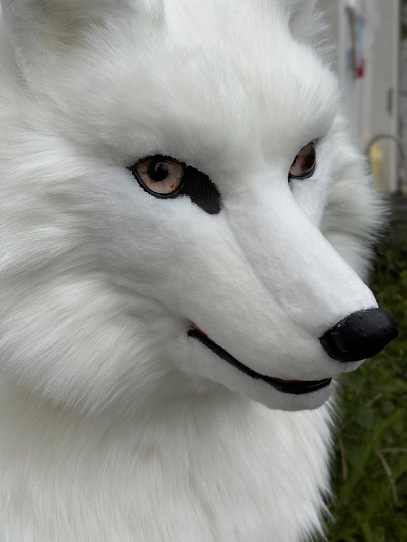 Premade Uncolored Realistic White Wolf Fursuit Head Movable Jaw Cosplay ...