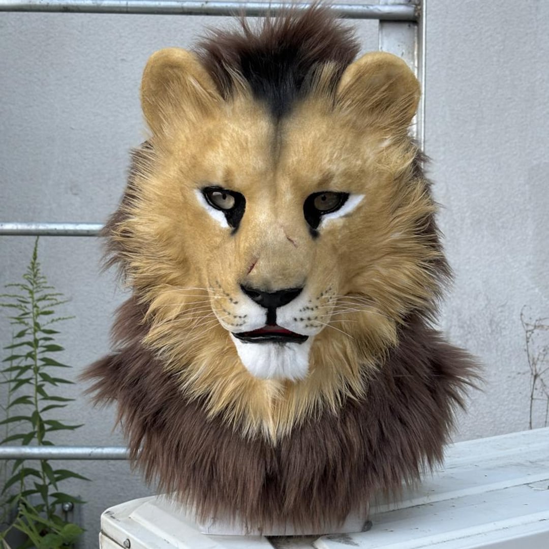 Movable Jaw Scar Lion Head Realistic Fursuit Headpiece Cosplay Beast ...