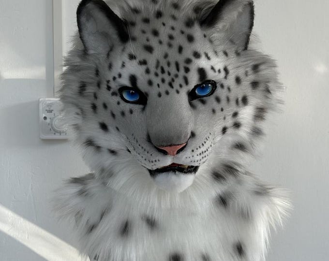 Snow Leopard Realistic Fursuit Headpiece Movable Jaw Head Halloween ...