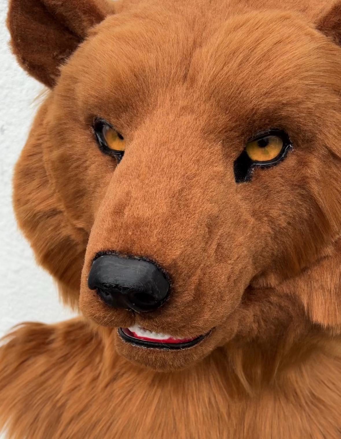 Realistic Fursuit Headpiece Movable Jaw Brown Bear Halloween Beast Mask ...