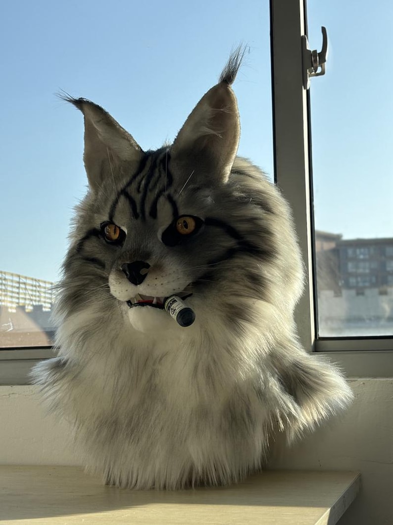 Maine Coon Movable Jaw Realistic Cat Fursuit Head Cosplay Headpiece ...
