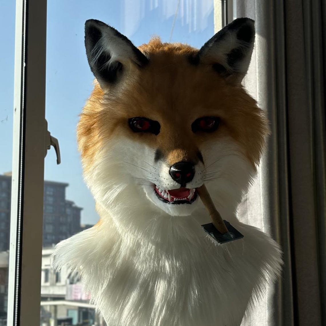 Red Fox Realistic Fursuit Headpiece Movable Jaw Halloween Costumes ...