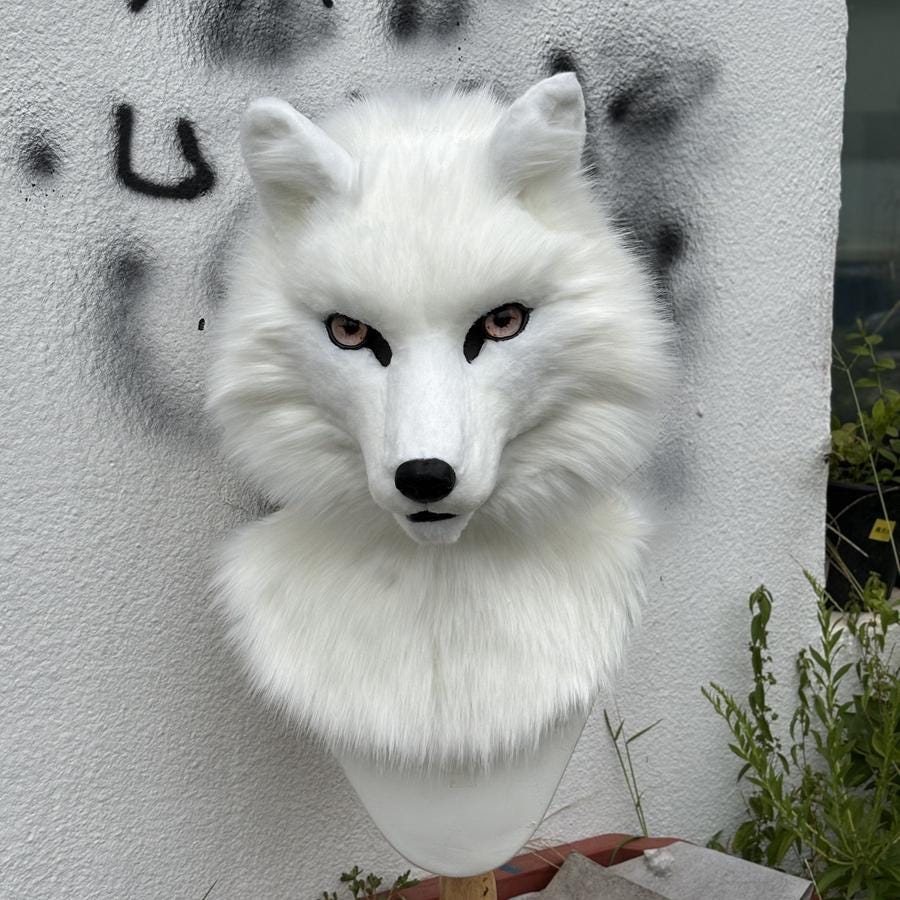 Premade Uncolored Realistic White Wolf Fursuit Head Movable Jaw Cosplay ...
