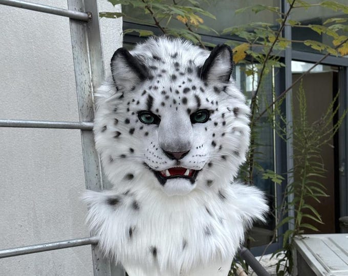 Movable Jaw Snow Leopard Head Realistic Fursuit Headpiece Furry Cosplay ...