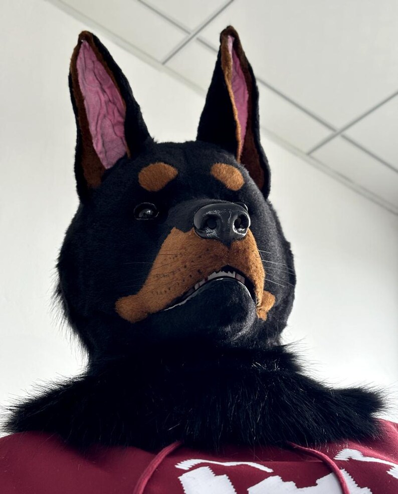 Movable Jaw Doberman Realistic Fursuit Head Dog Cosplay Mask Halloween ...