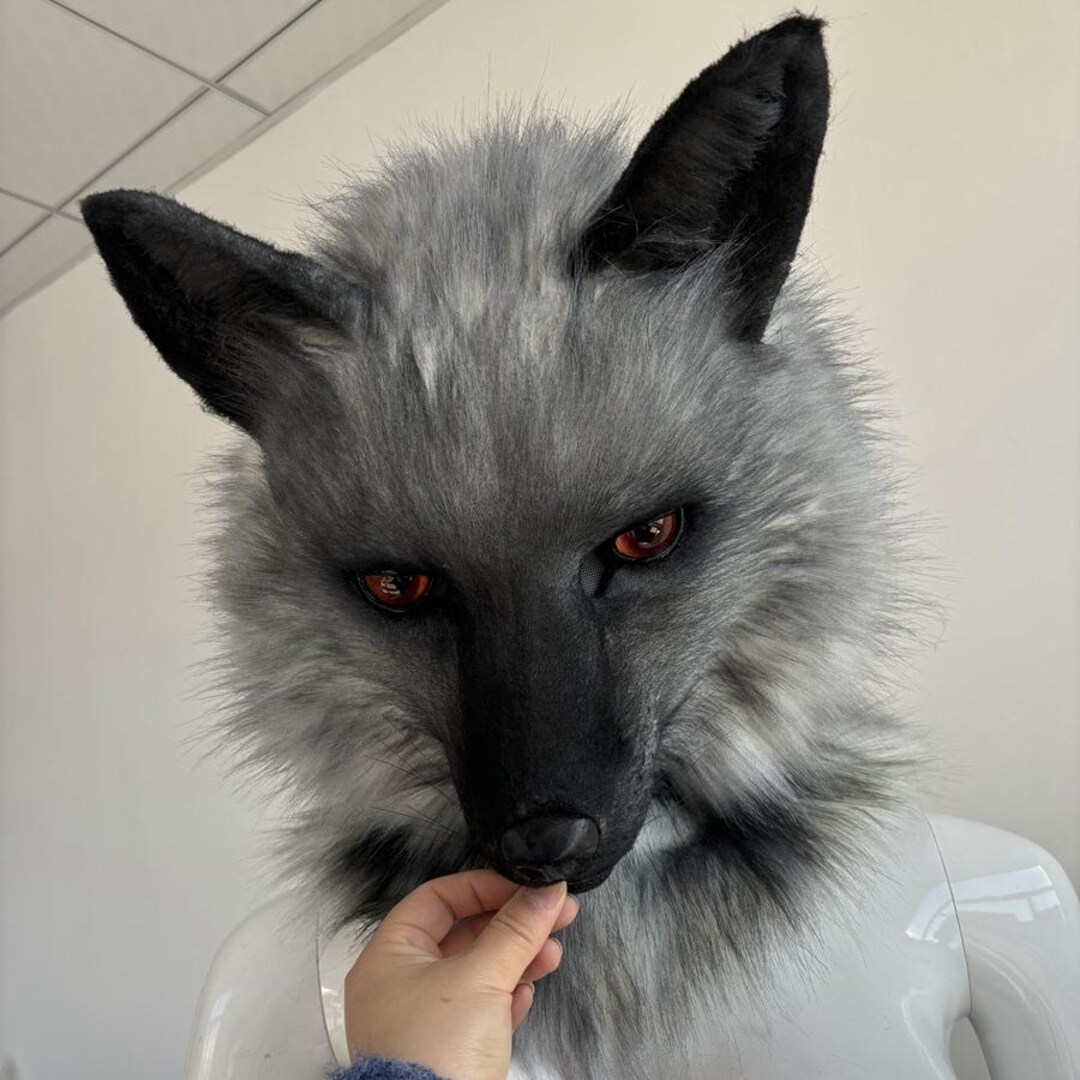 Silver Fox Realistic Fursuit Headpiece Movable Jaw Halloween Costumes ...