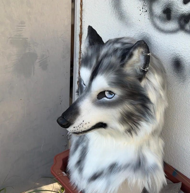 Realistic Fursuit Headpiece Movable Jaw Wolf Head Halloween Costumes ...