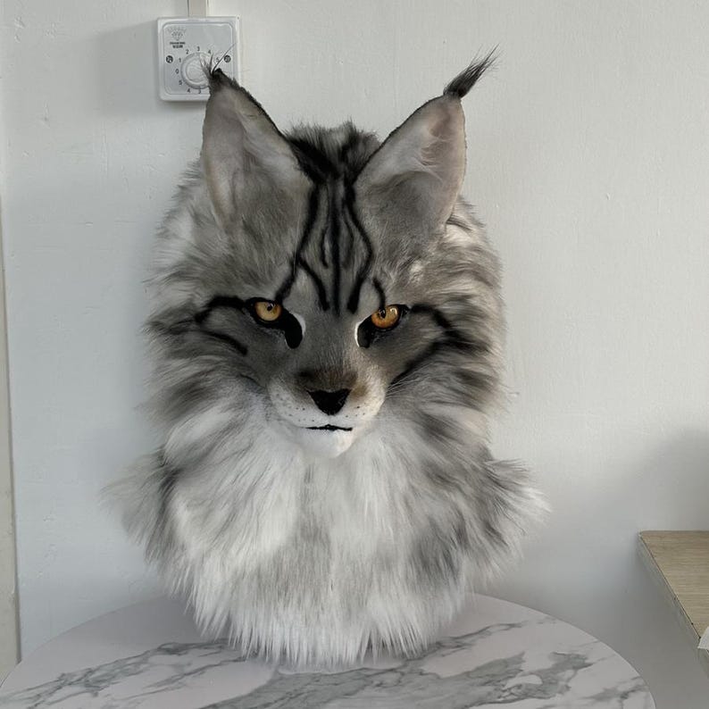Maine Coon Movable Jaw Realistic Cat Fursuit Head Cosplay Headpiece ...