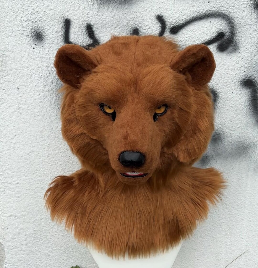 Realistic Fursuit Headpiece Movable Jaw Brown Bear Halloween Beast Mask ...