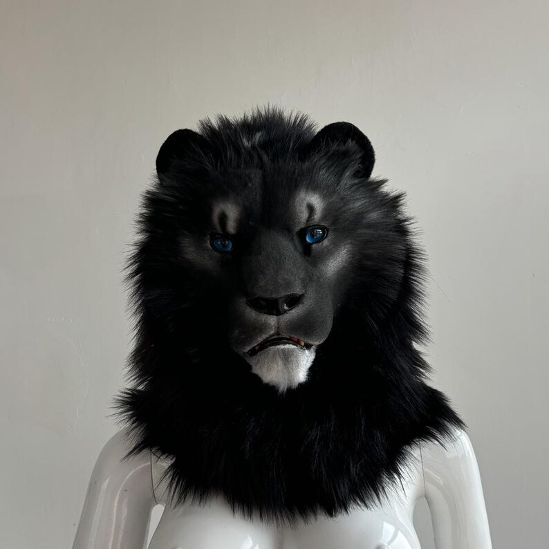 Realistic Movable Jaw Black Lion Fursuit Head Furry Headpiece Cosplay ...
