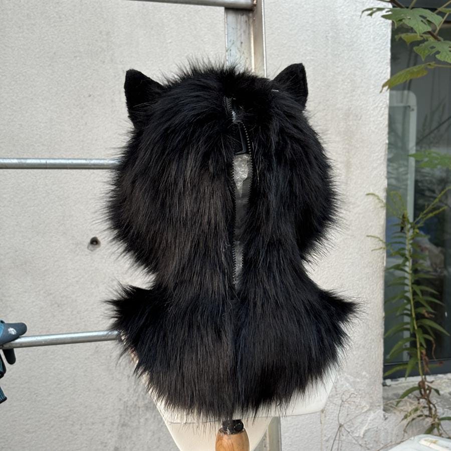 Movable Jaw Black Wolf Head Realistic Fursuit Headpiece Cosplay Mask ...
