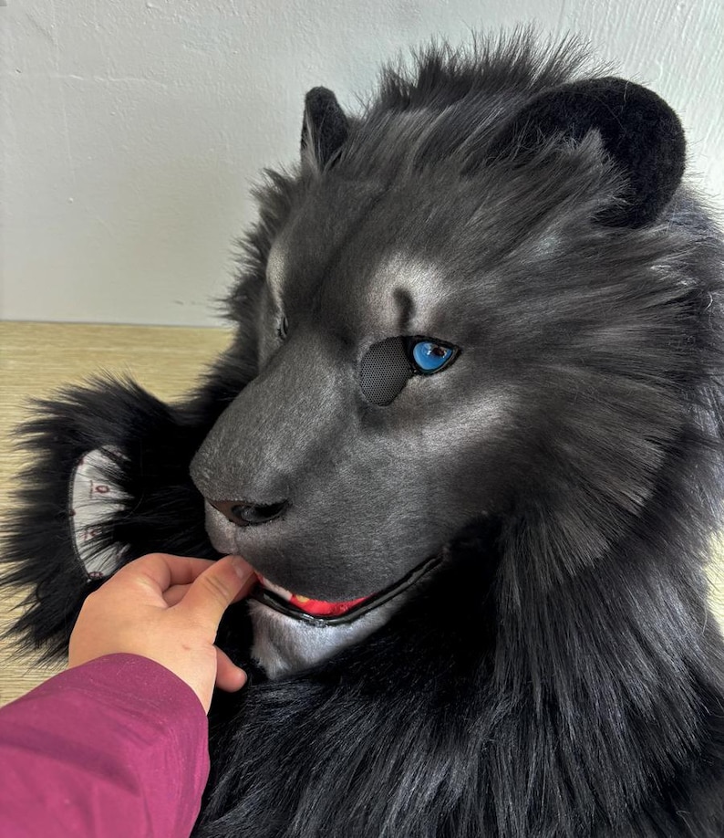 Premade Realistic Movable Jaw Black Lion Fursuit Head Furry Headpiece ...