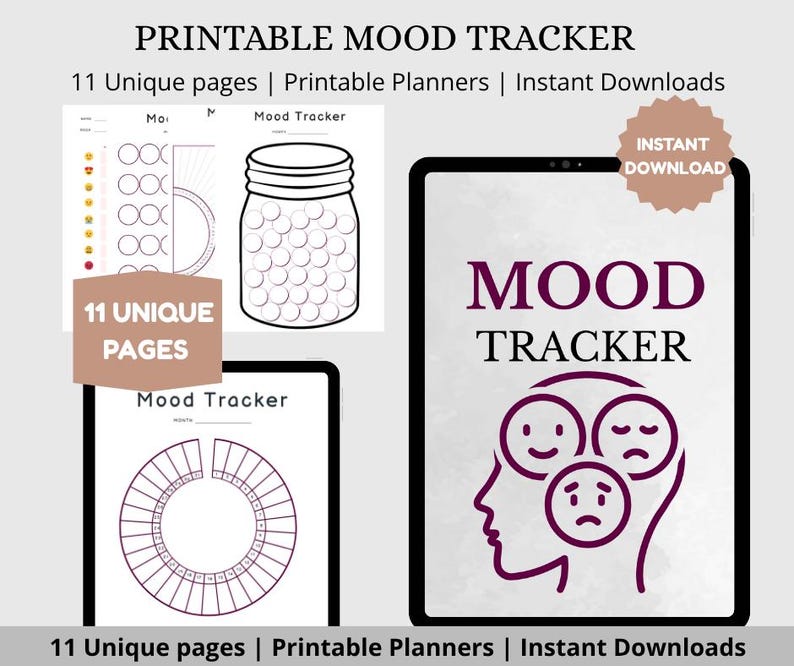 Mood Tracker Printable, A Year in Pixels, Mood Journal, Emotion Tracker ...