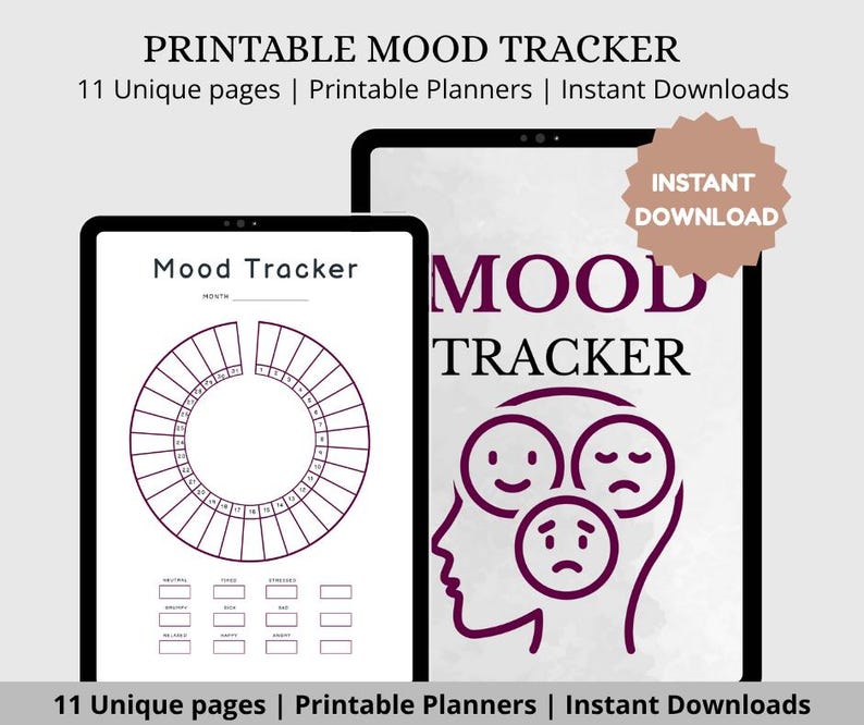 Mood Tracker Printable, A Year in Pixels, Mood Journal, Emotion Tracker ...