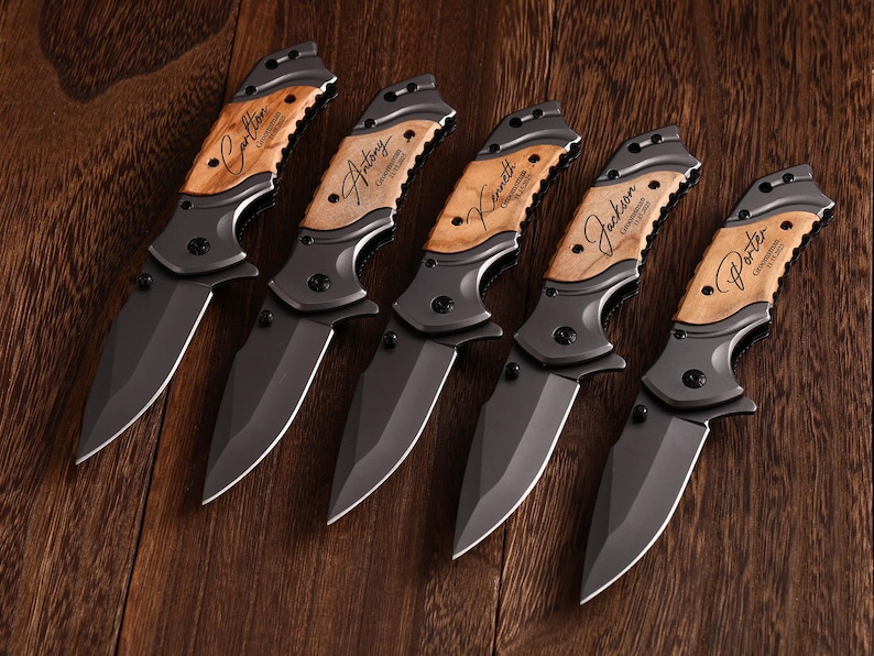 Personalized Engraved Pocket Knife: Engraved Wood Handle, Groomsmen ...