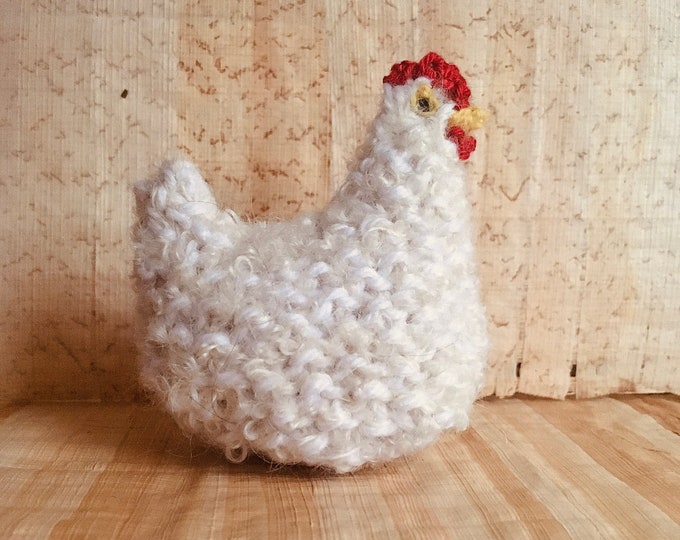 White Leghorn Hen Knitted in Mohair and Wool, Stuffed, With Little ...