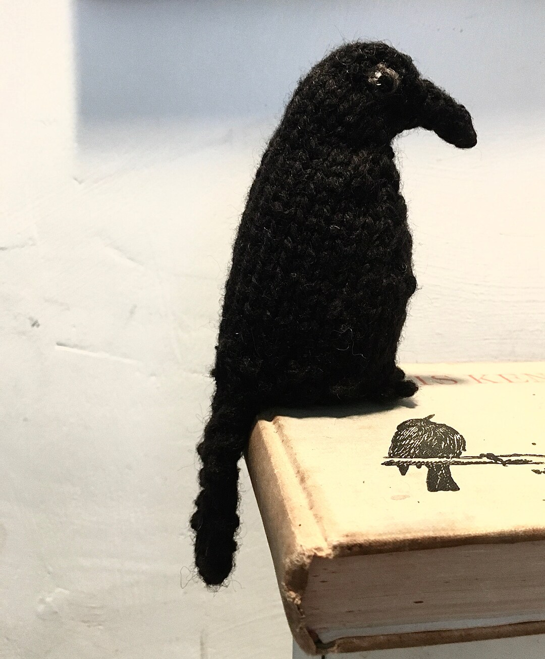 Black Crow Knitted in Wool perching - Etsy