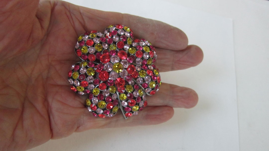 Vintage Joan Rivers Pink Rhinestone Brooch Silver Tone - Etsy