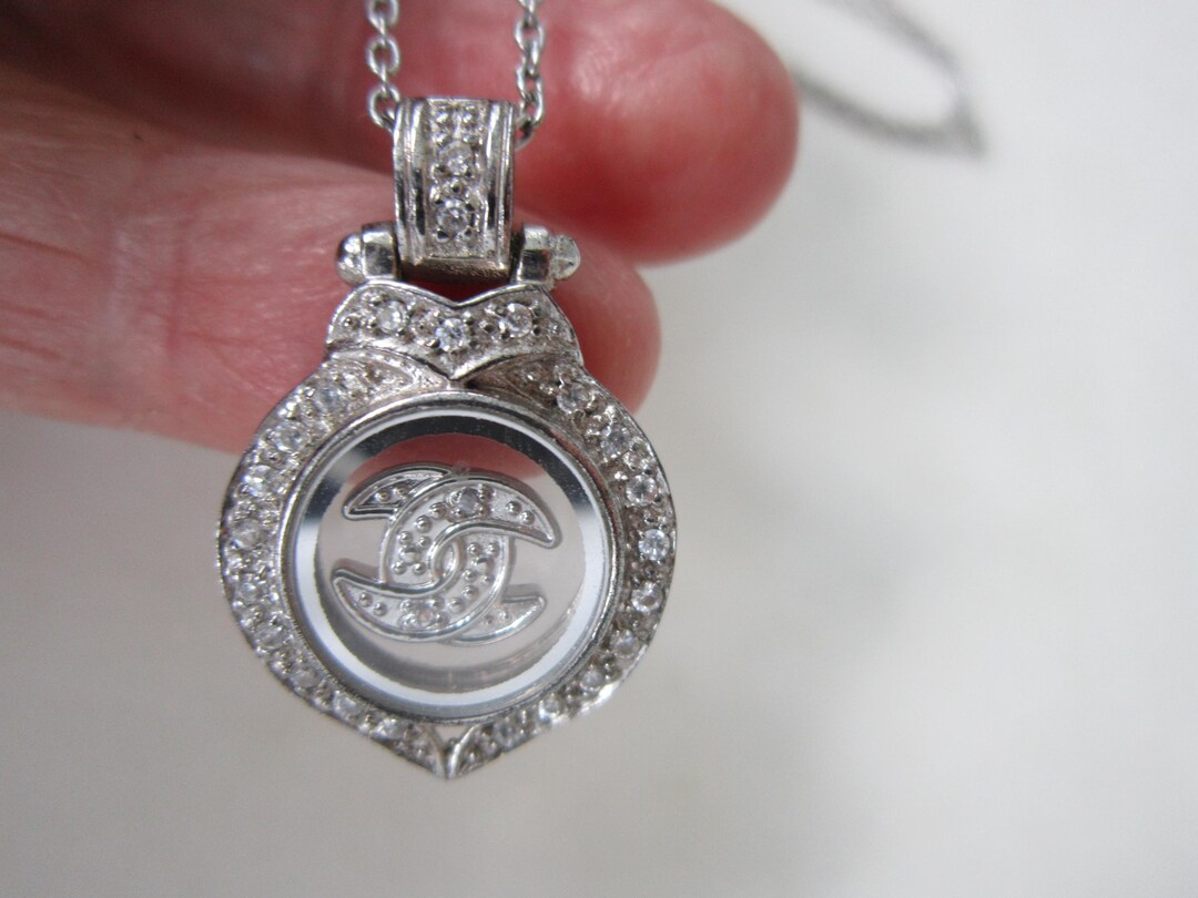 Vintage Rotating Sterling Silver Rhinestone Pendant Necklace WH - Etsy