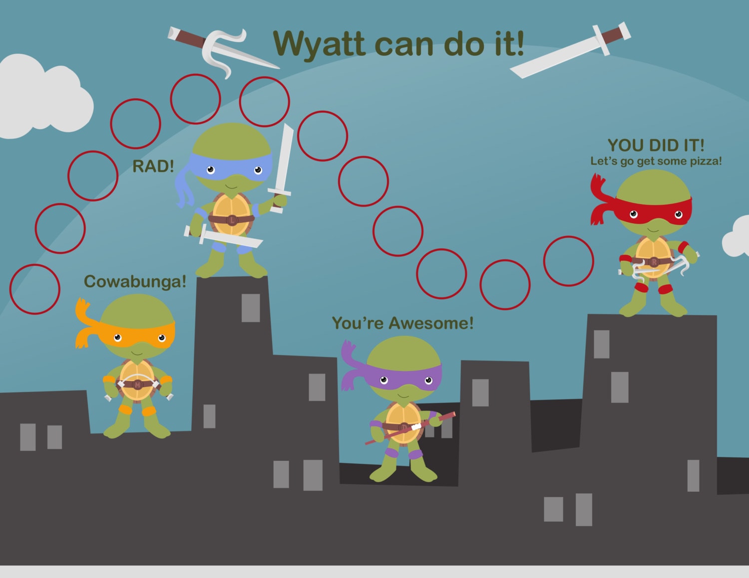 Personalized Children's Incentive Chart, Reward Chart, Fighting Turtles ...