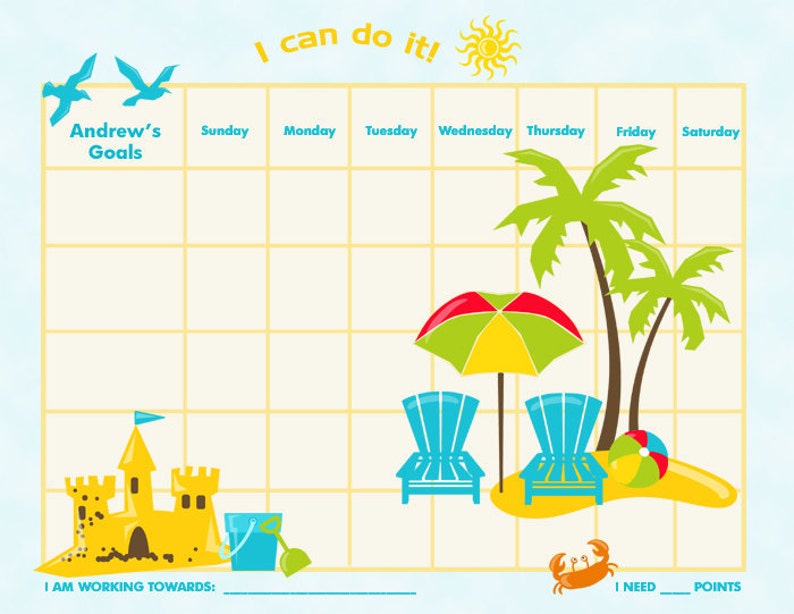 Customizable Child Incentive Chart / Chore Chart - Summer Fun ...