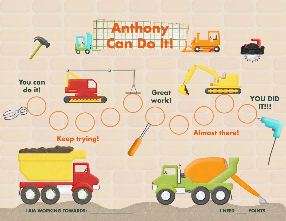 Personalized Chart for Kids - Construction Adventure- Printable PDF or ...
