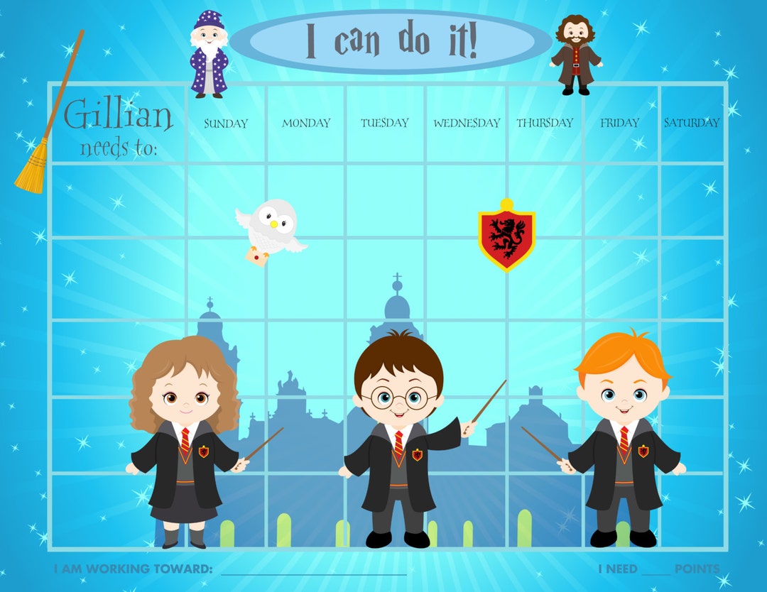 Personalized Children's Chore Chart / Reward Chart - Wizarding World ...