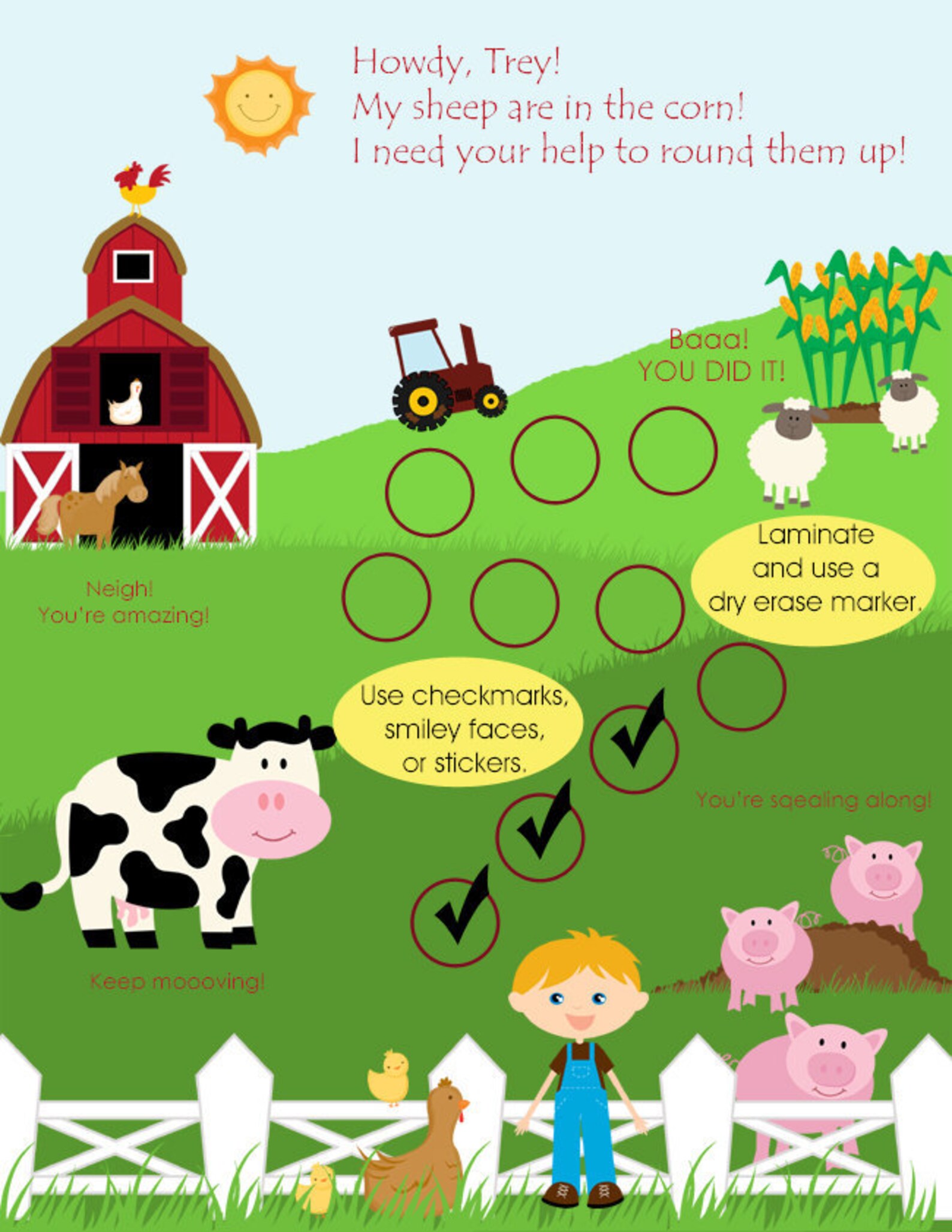 Personalized Child Behavior Reward Chart - Farm - Printable - Etsy
