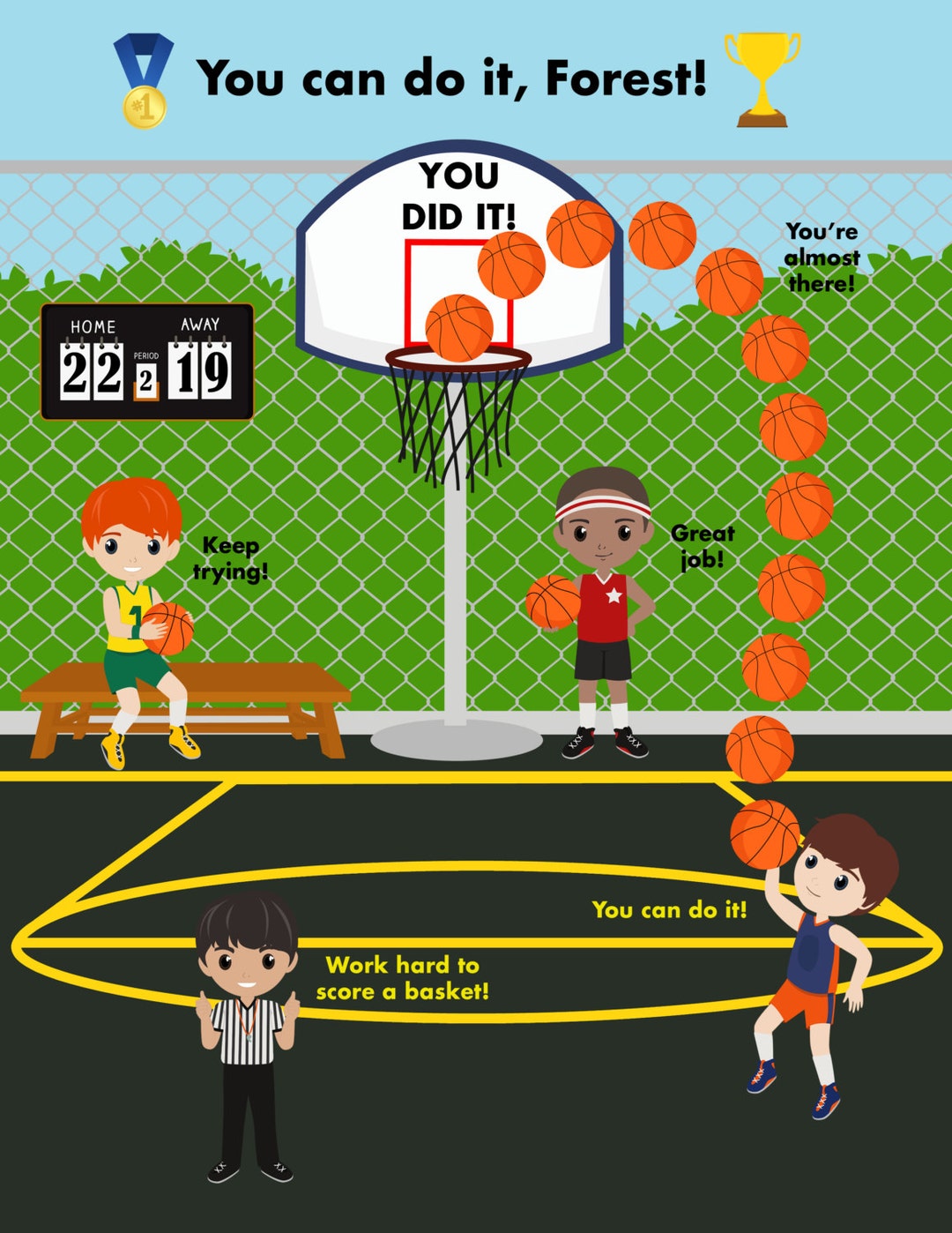 PRINTABLE PERSONALIZED Incentive/reward Behavior Chart - Basketball ...