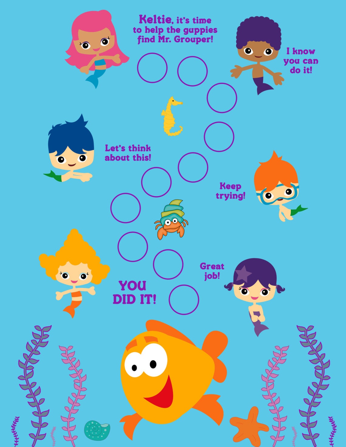 PRINTABLE PERSONALIZED Child Behavior Incentive/reward Chart - Bubble ...