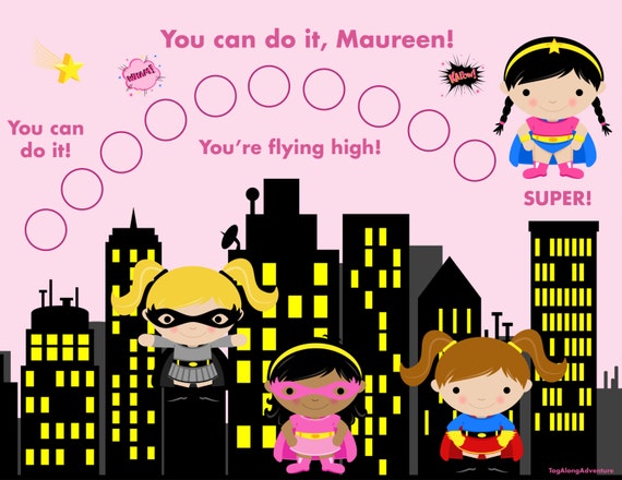 Custom Children's Incentive Chart Girl Super Hero in | Etsy