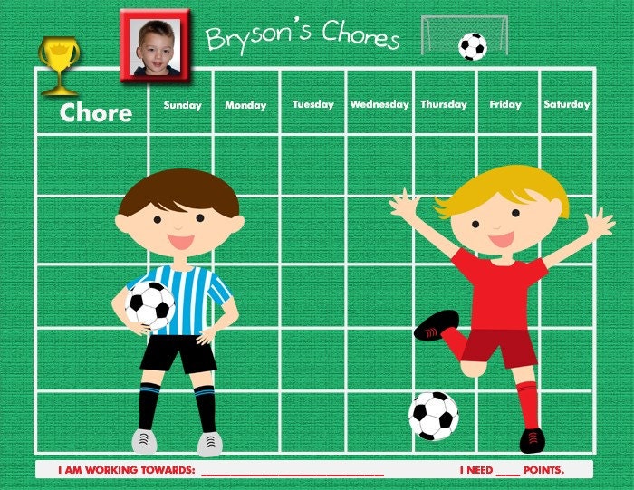 Personalized Children's Chore Chart - PHOTO of Your Child - Soccer ...