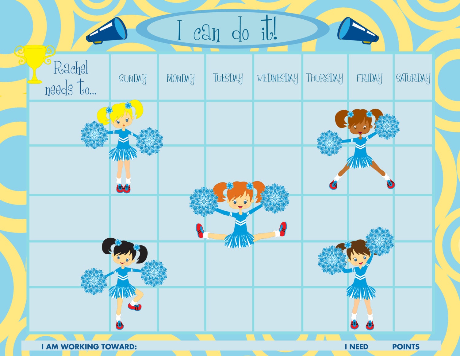 PERSONALIZED Reward/chore Chart for Children - Cheerleaders - Printable ...
