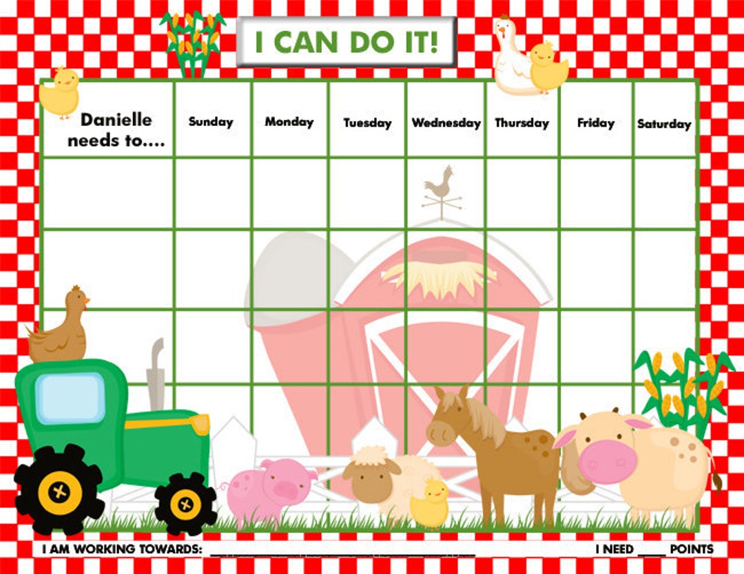 Personalized Child Behavior Incentive Chart - Farm - Printable Jpeg or ...