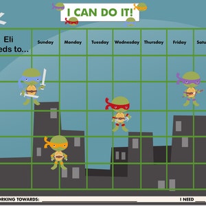 Personalized Children's Incentive Chart, Reward Chart, Fighting Turtles ...