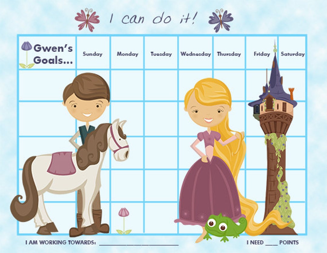 Personalized Children's Incentive Chart, Reward Chart, Rapunzel ...