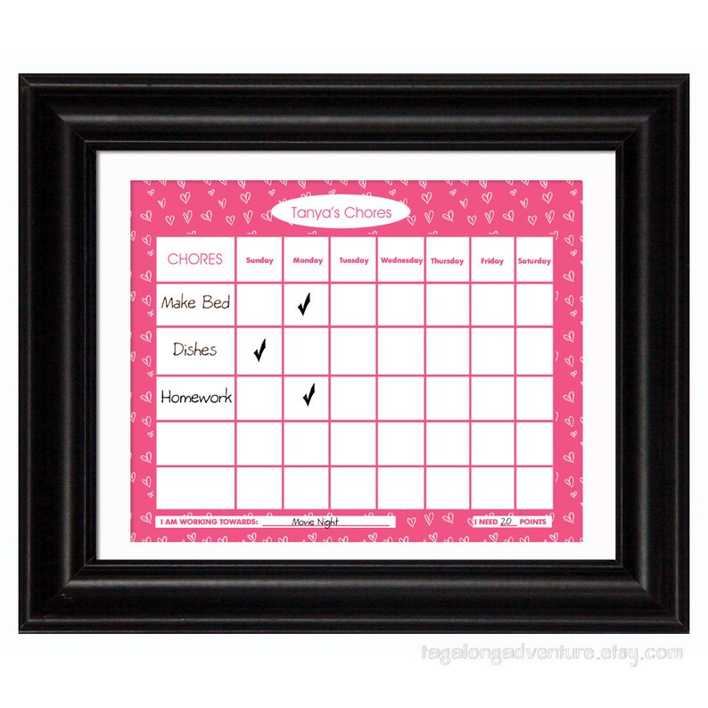 Printable Chore Chart for Children, Personalized, Candy Hearts, 8x10 ...
