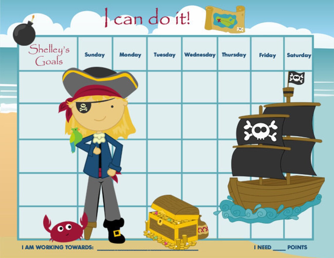 PRINTABLE Personalized Incentive Chart for Children - Pirates for Boys ...