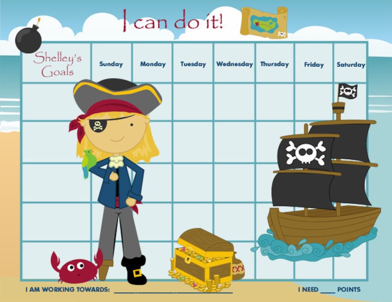 PRINTABLE Personalized Incentive Chart for Children - Pirates for Boys ...