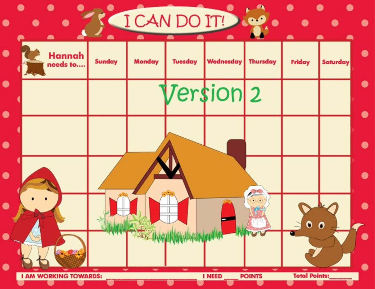 Custom Child Reward Chart / Chore Chart - Little Red Riding Hood ...