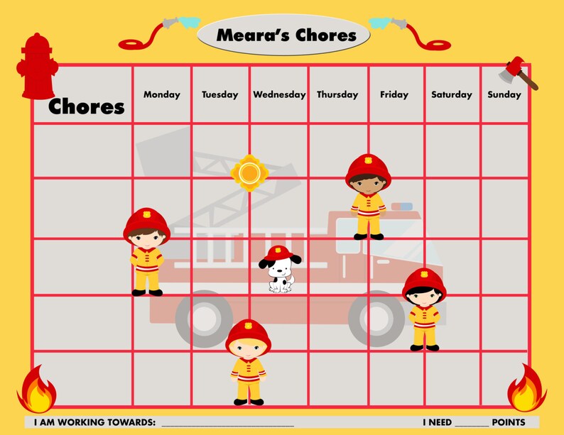 PRINTABLE Personalized Child Chore/reward Firefighters - Jpeg PDF - Etsy