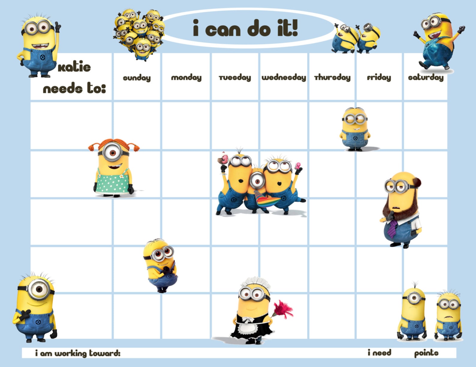 Personalized Children's Reward/chore Chart - Minion Men - Etsy Canada