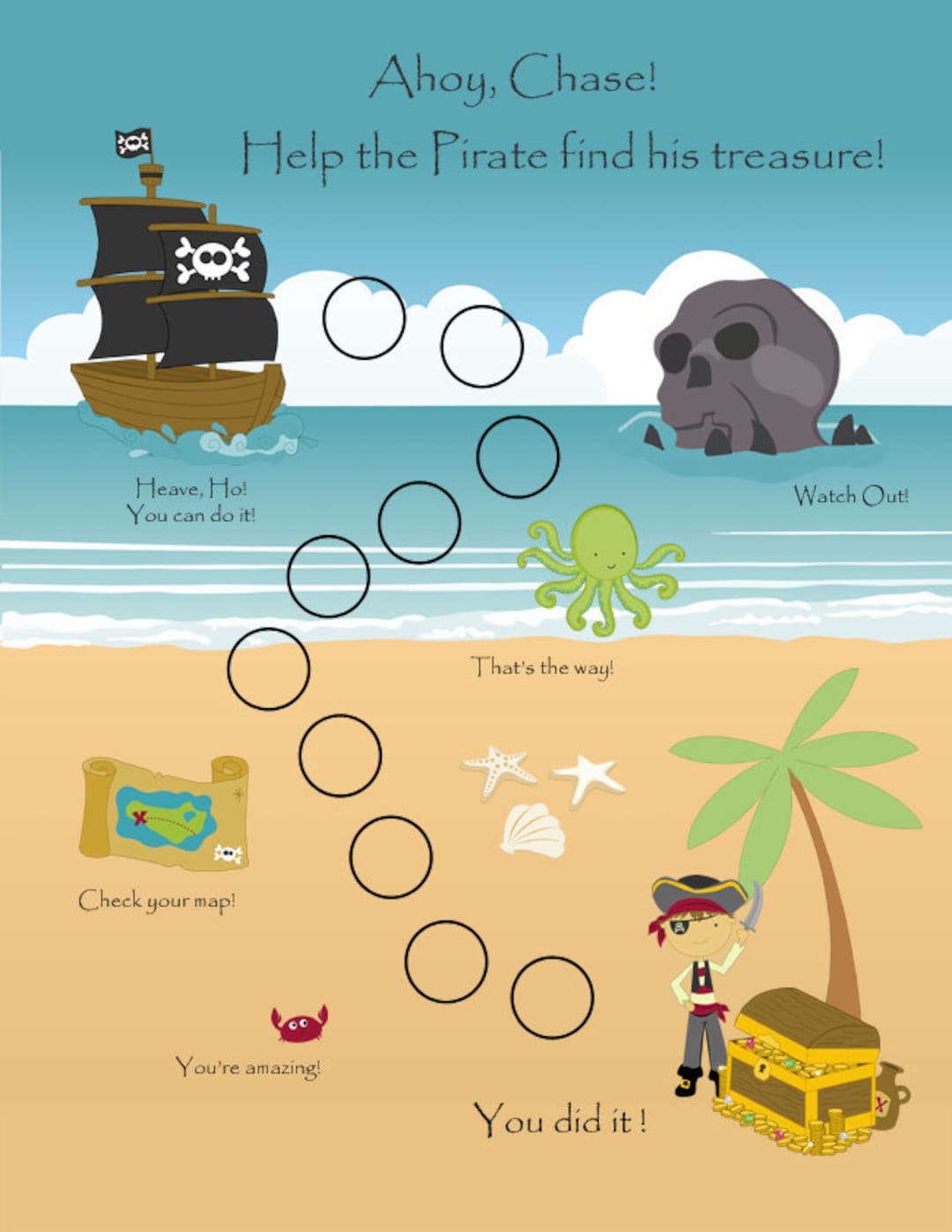PRINTABLE - Personalized Child Behavior Reward Chart - Pirates - Choose ...