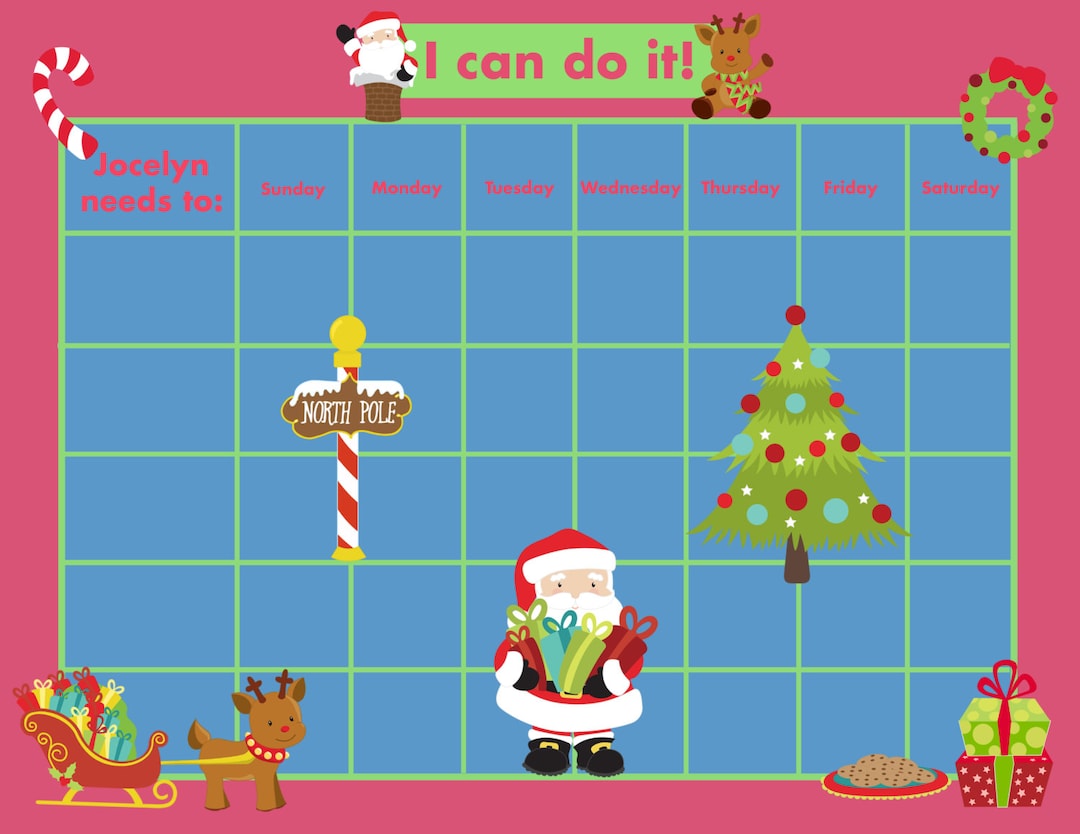PRINTABLE Personalized Kids Incentive/reward Chart - Santa I Can Do It ...