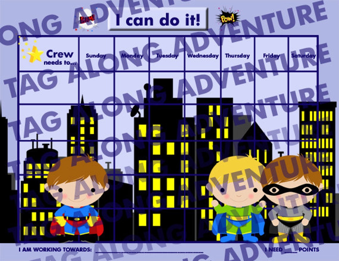 PRINTABLE Personalized Children's Reward Chart - Boy Super Hero - Etsy