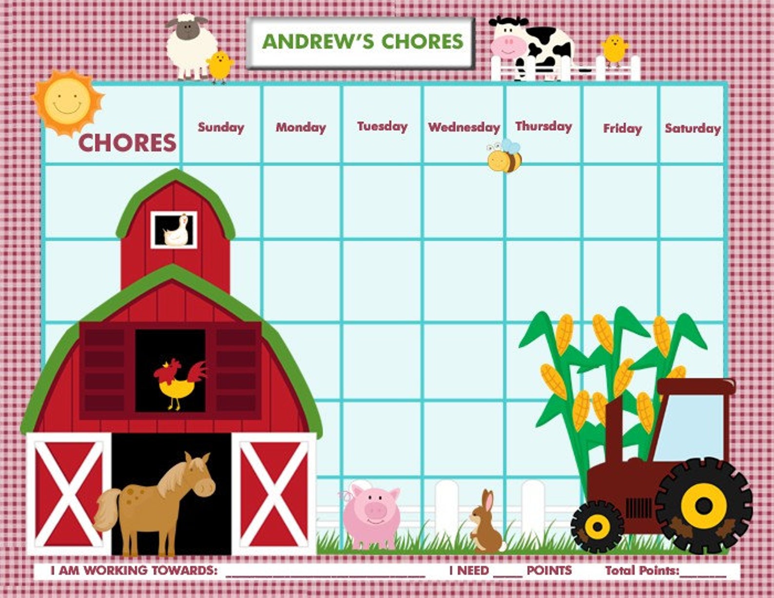 Customizable Chore Chart / Reward Chart for Children - on the Farm ...