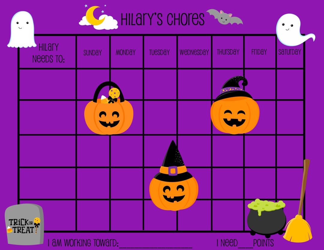 PRINTABLE Personalized Kids Chore Chart Halloween Pumpkins TWO Colours ...