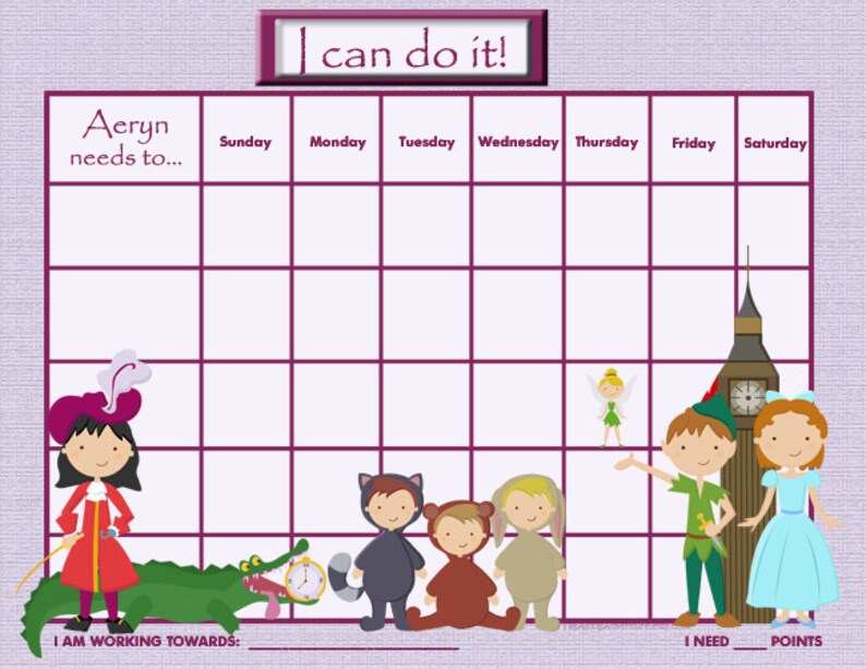 Custom Child Reward Chart - Peter Pan - PRINTABLE - Etsy